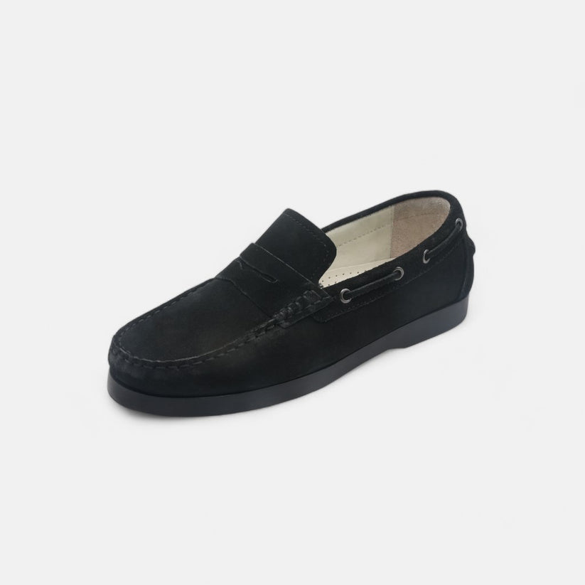 Men's Black Suede Leather Penny Loafers - FT04-0434 – footlib.com